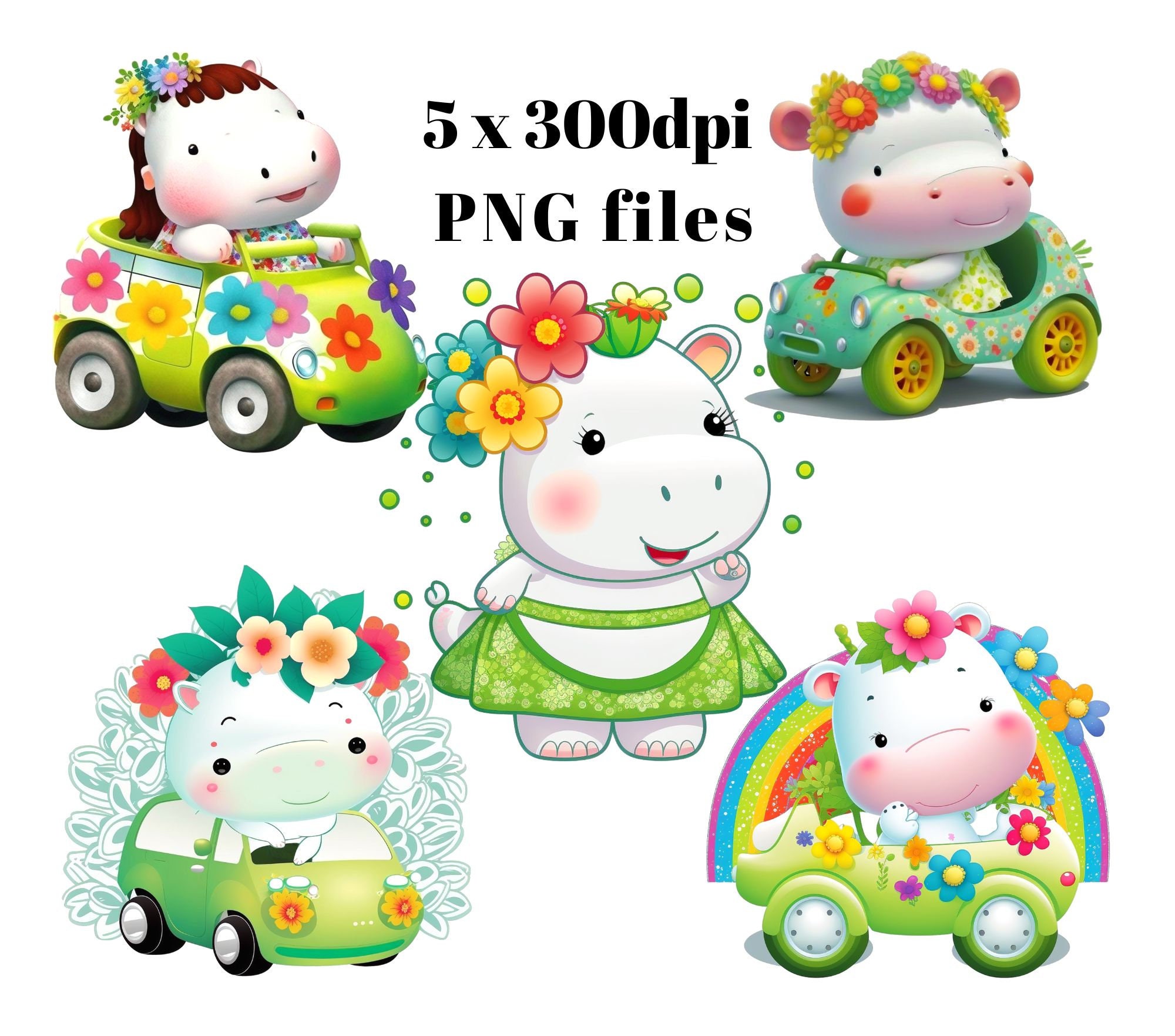 Little Hippo Princess Clipart Bundle of 5 X 300 Dpi PNG Files Stickers ...