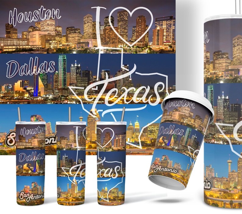 I Love Texas, Tumbler Wrap Design PNG 20oz Skinny Tumbler Sublimation ...