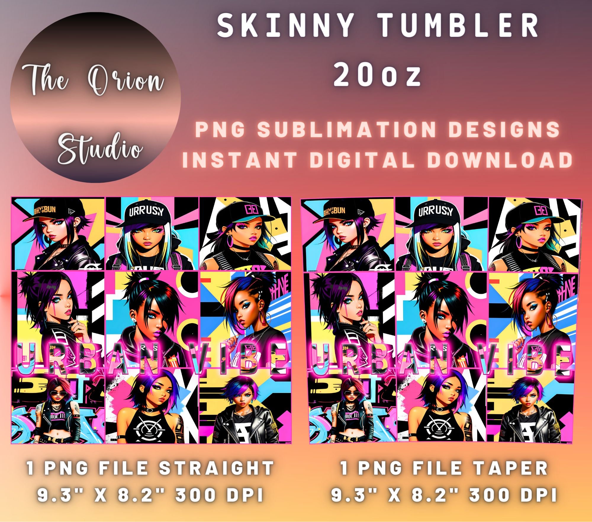 Chic Urban Girls Tumbler Wrap Design PNG 20oz Skinny Tumbler ...