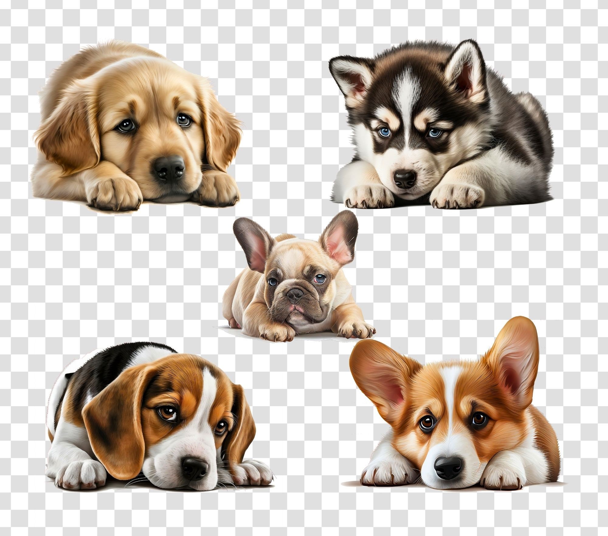 Cute Puppy Cliparts Set of 5 X 300 Dpi PNG Files Stickers Digital ...