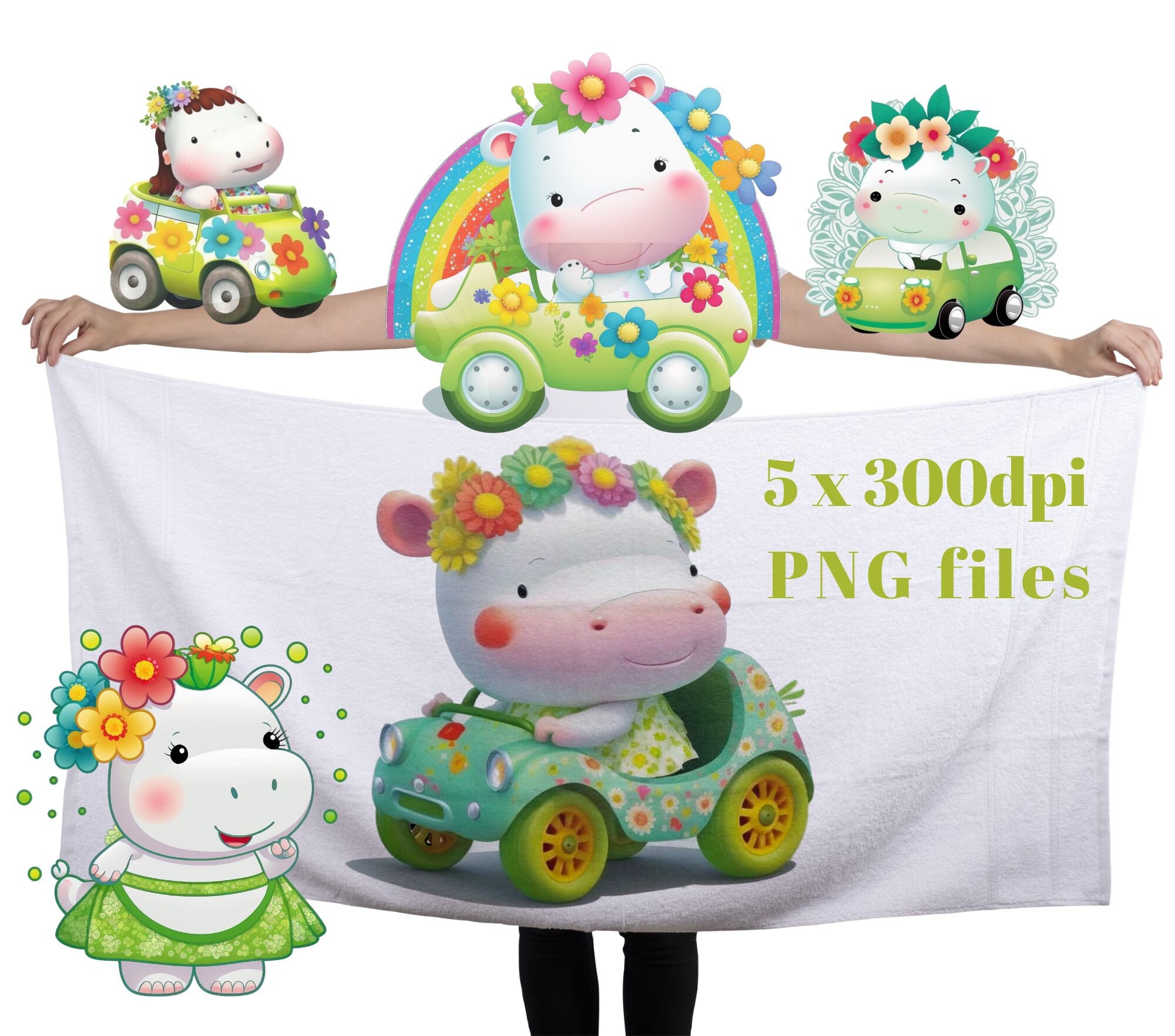 Little Hippo Princess Clipart Bundle of 5 X 300 Dpi PNG Files Stickers ...