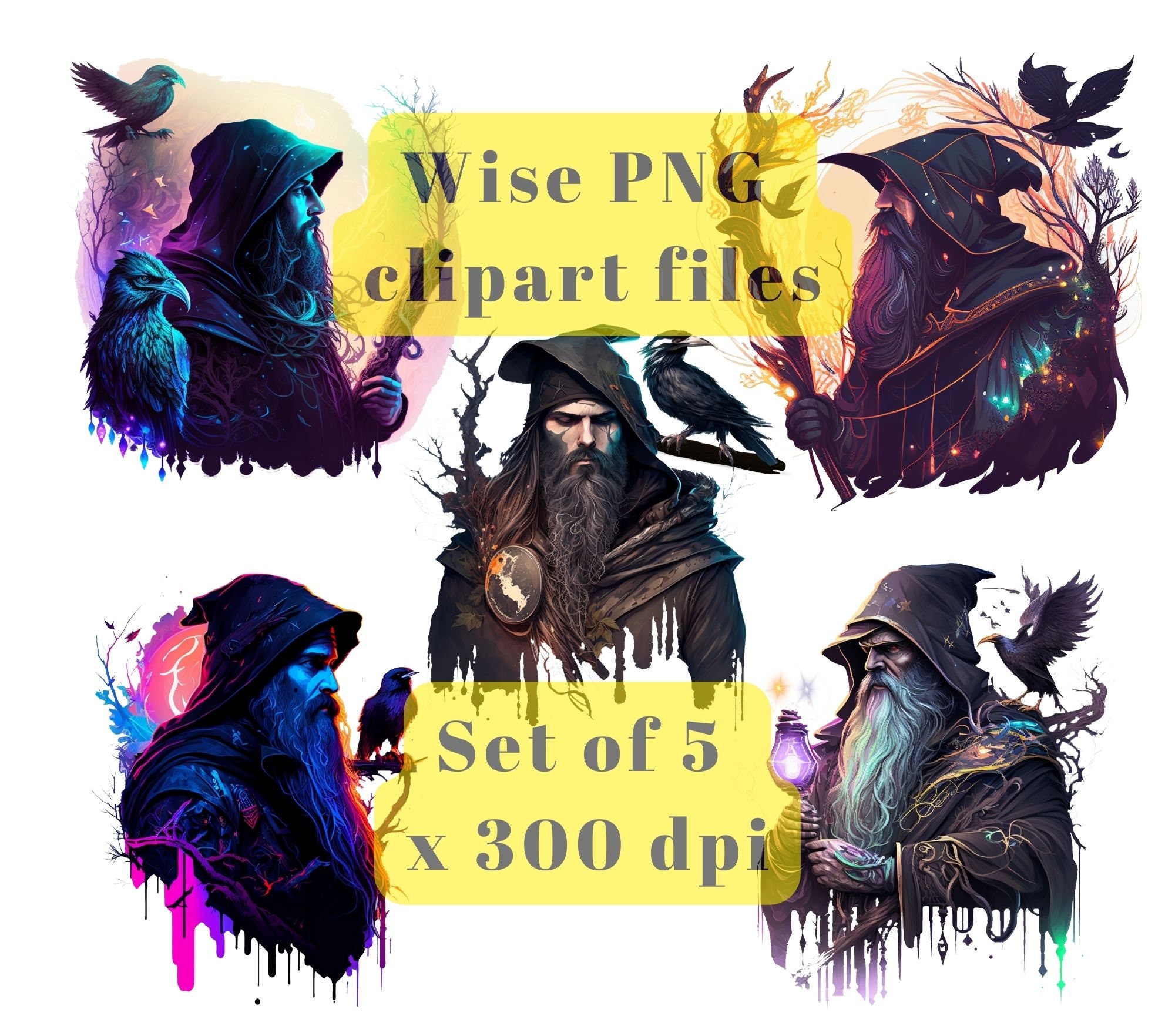 Wizard Clipart Bundle of 5 X 300 Dpi PNG Files Vibrant - Etsy