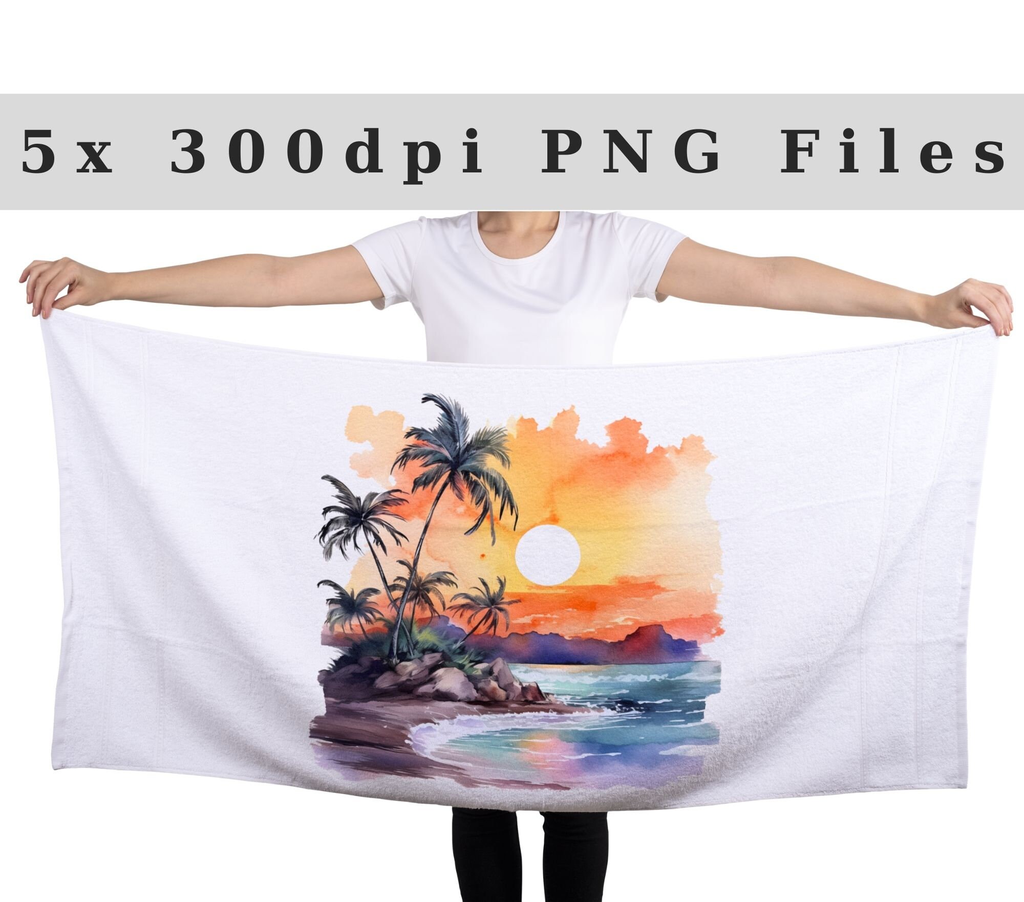 Tropical Watercolor Beach Clipart Bundle 5 X 300 Dpi PNG Files - Etsy