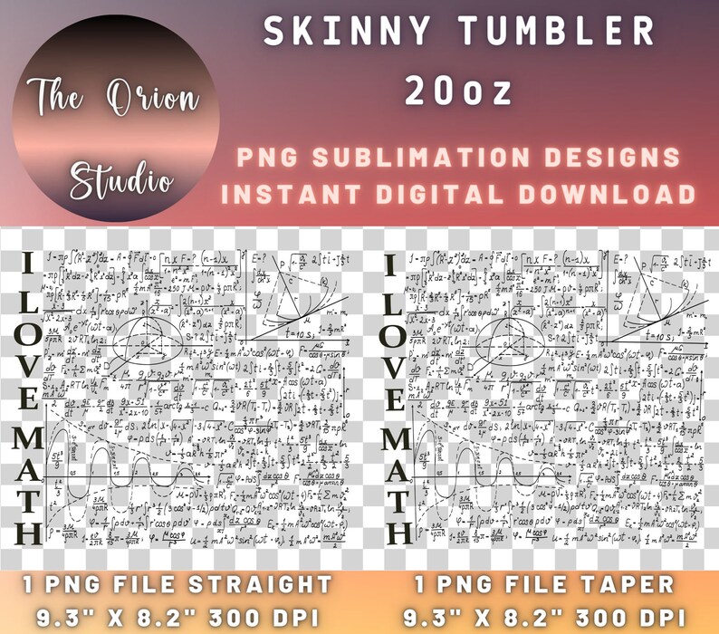 I Love Math Tumbler Wrap Design PNG 20oz Skinny Tumbler Sublimation ...