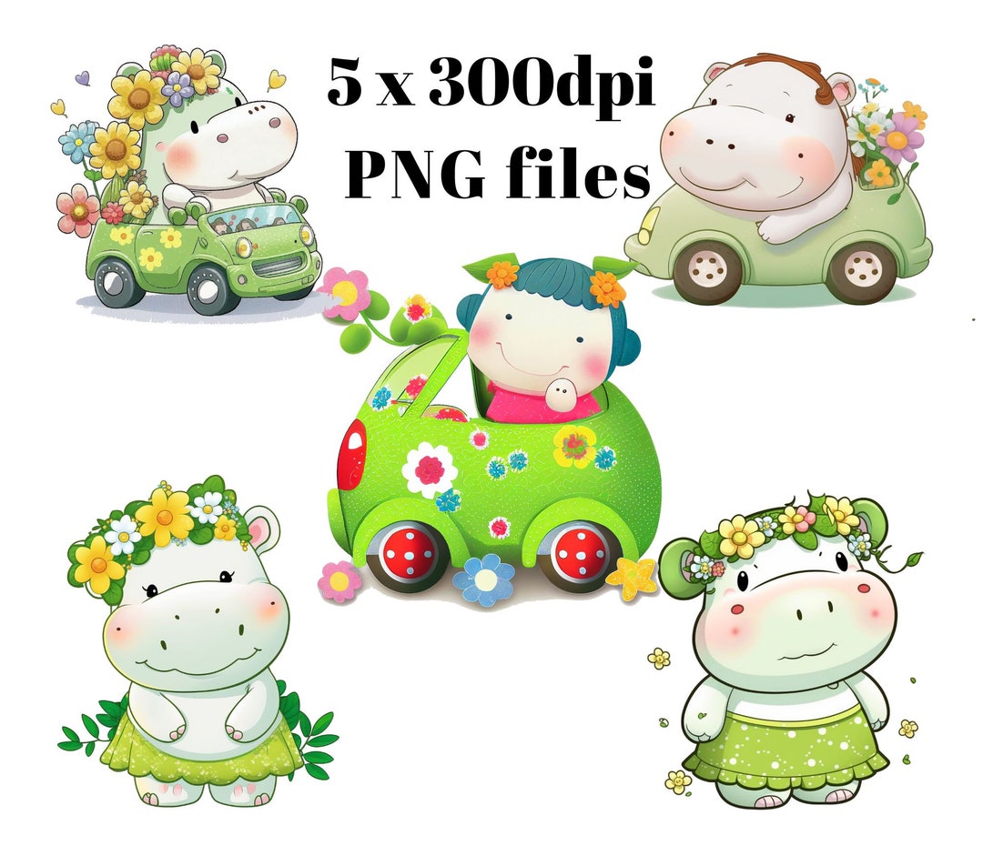 Baby Hippo Princess Clipart Bundle of 5 X 300 Dpi PNG Files Stickers ...