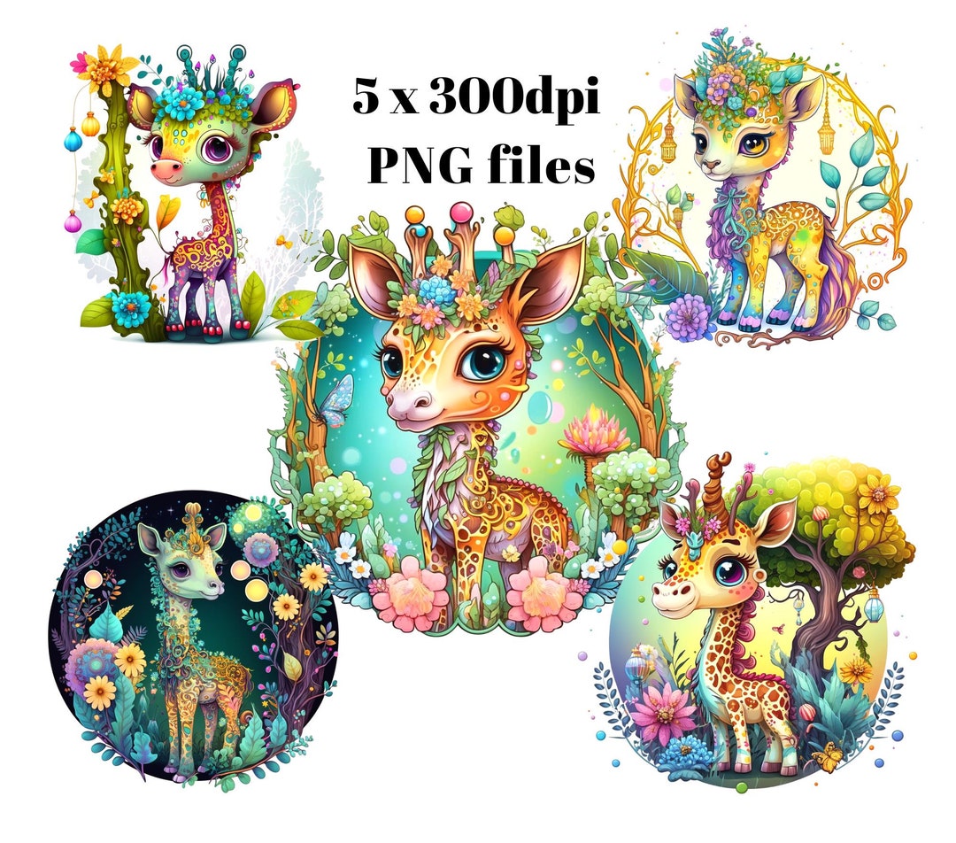 Little Giraffe Princess Clipart Bundle of 5 X 300 Dpi PNG Files ...
