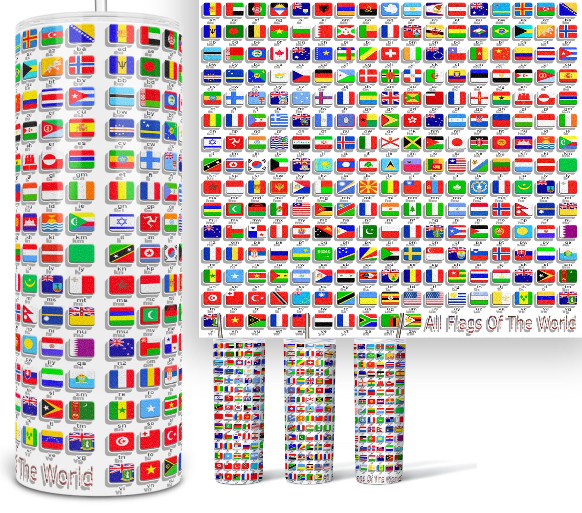 3D All Flags of the World Tumbler Wrap Design 20oz Skinny Tumbler Sublimation Designs to ...