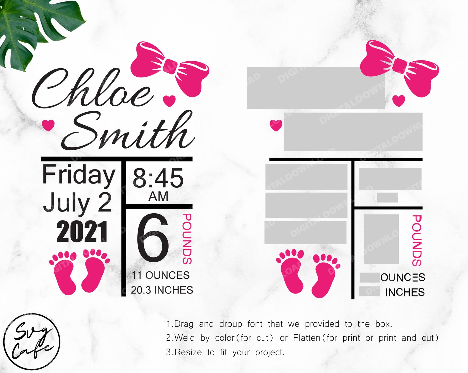Birth Announcement Svg, Birth Stats Svg, Baby Keepsake Template Svg Dxf ...