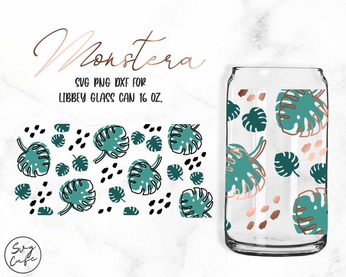 Monstera 16oz Glass Can Cutfile Svg Dxf Png Files Digital - Etsy