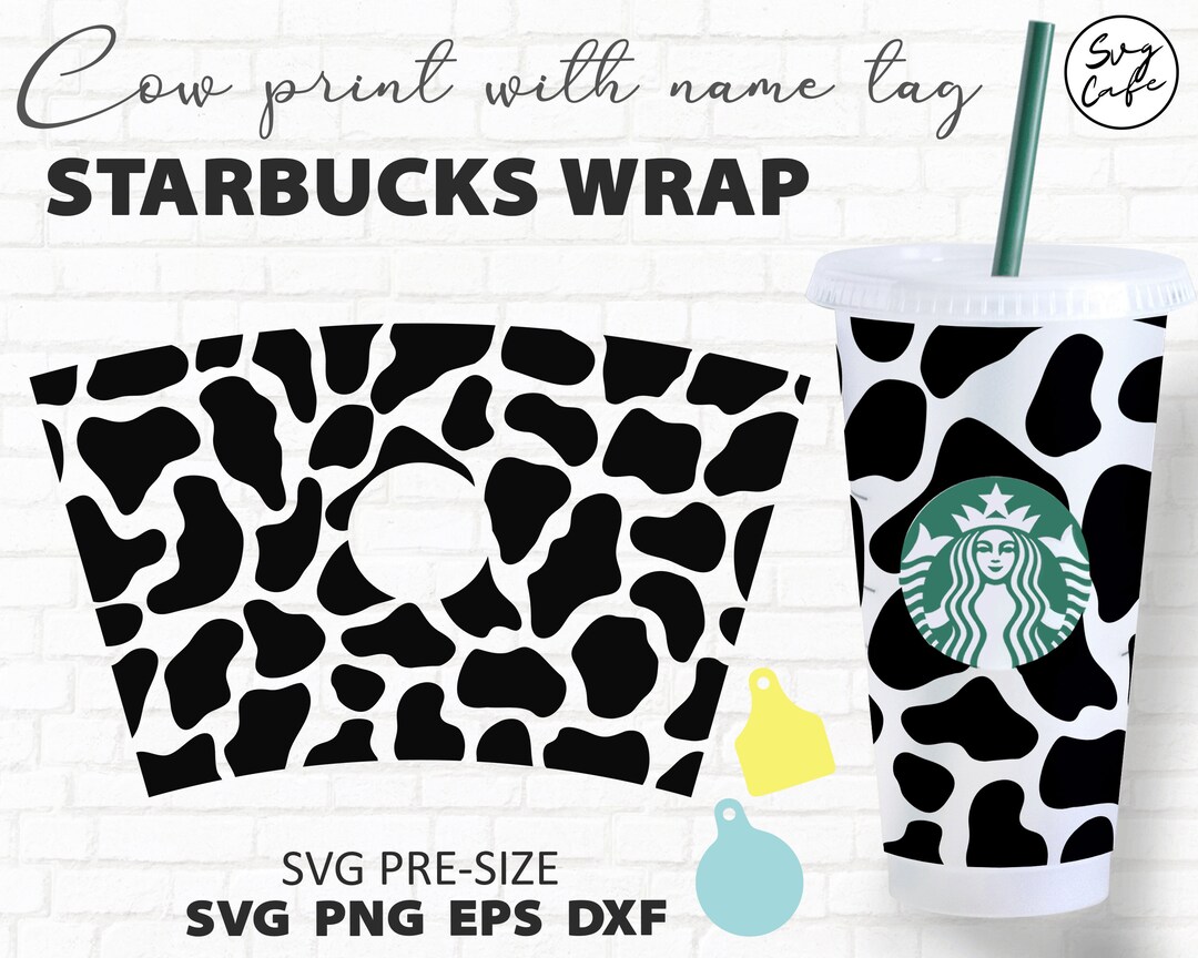 24oz Venti Cold Cup Cow Full Wrap With Ear Tag, Cow Print Svg, Cow Ear ...