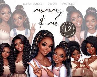 Mommy and Me Clipart Bundle, Black Mother Daughter PNG Graphics - Etsy