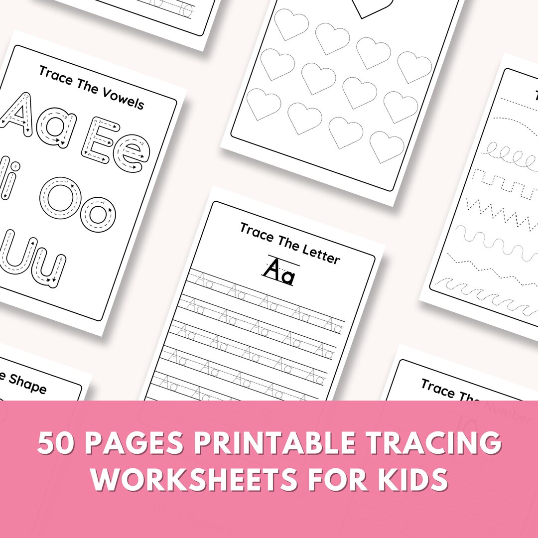 50 Printable Tracing Worksheets for Kids, Traceable Letters Numbers ...
