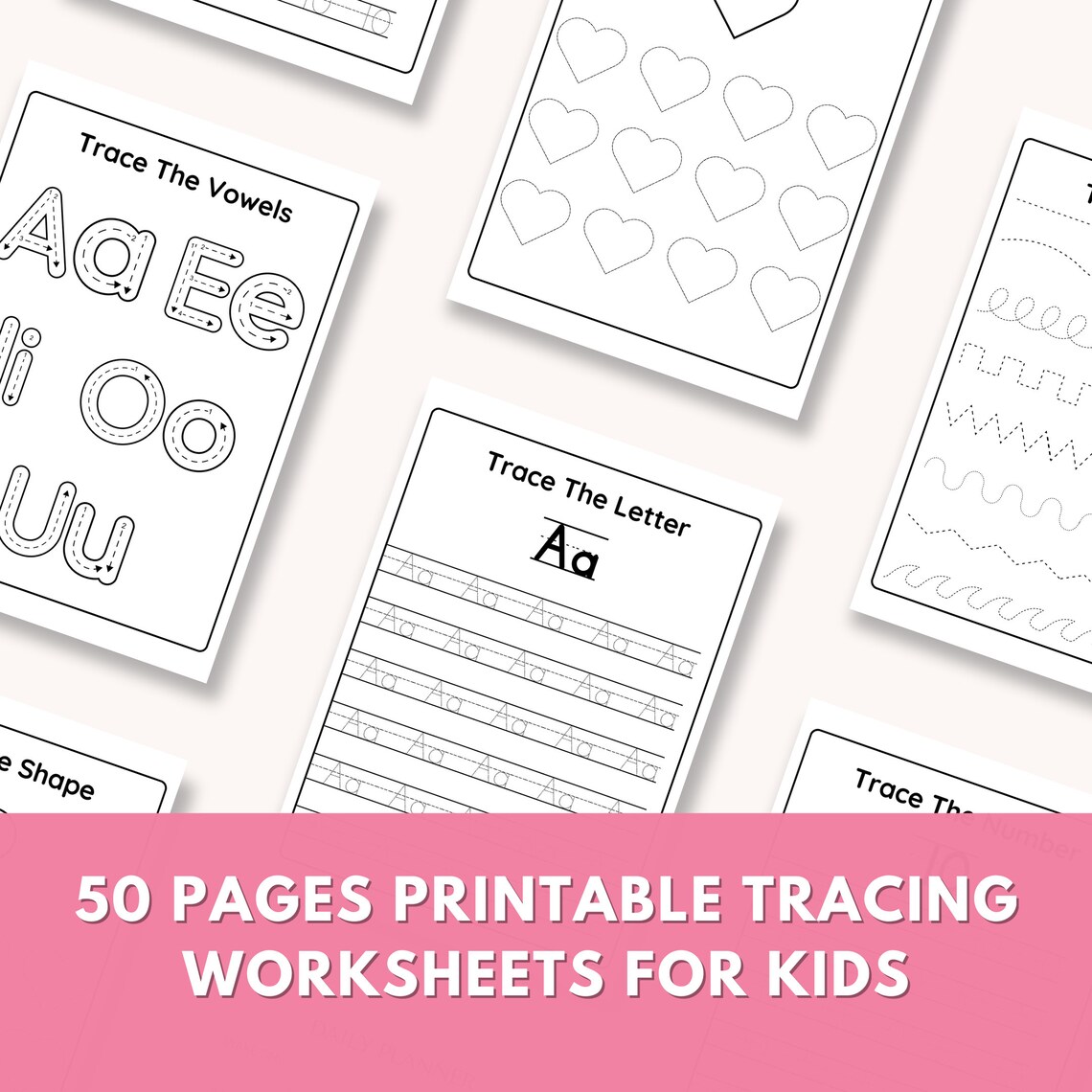 50 Printable Tracing Worksheets for Kids, Traceable Letters Numbers ...
