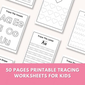 50 Printable Tracing Worksheets for Kids, Traceable Letters Numbers ...
