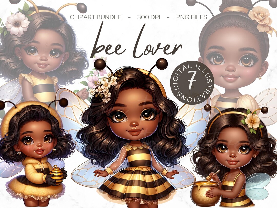 Bee Lover Bumblebees, Cute Bee Clipart, Chibi Girls, Black Girl Clipart, Save the Bees, Bumble ...