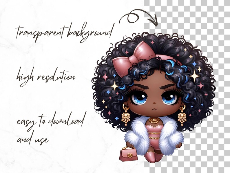 Grumpy Chibi Girls Clipart Bundle, Black Girl Clipart Chibi Style ...