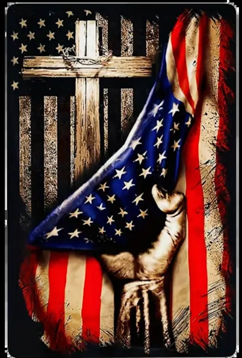 American Flag/cross Metal Sign - Etsy