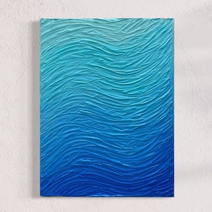 Textured Blue Wave Art Original 3D Hand Painted Deep Ocean Wall Decor ...