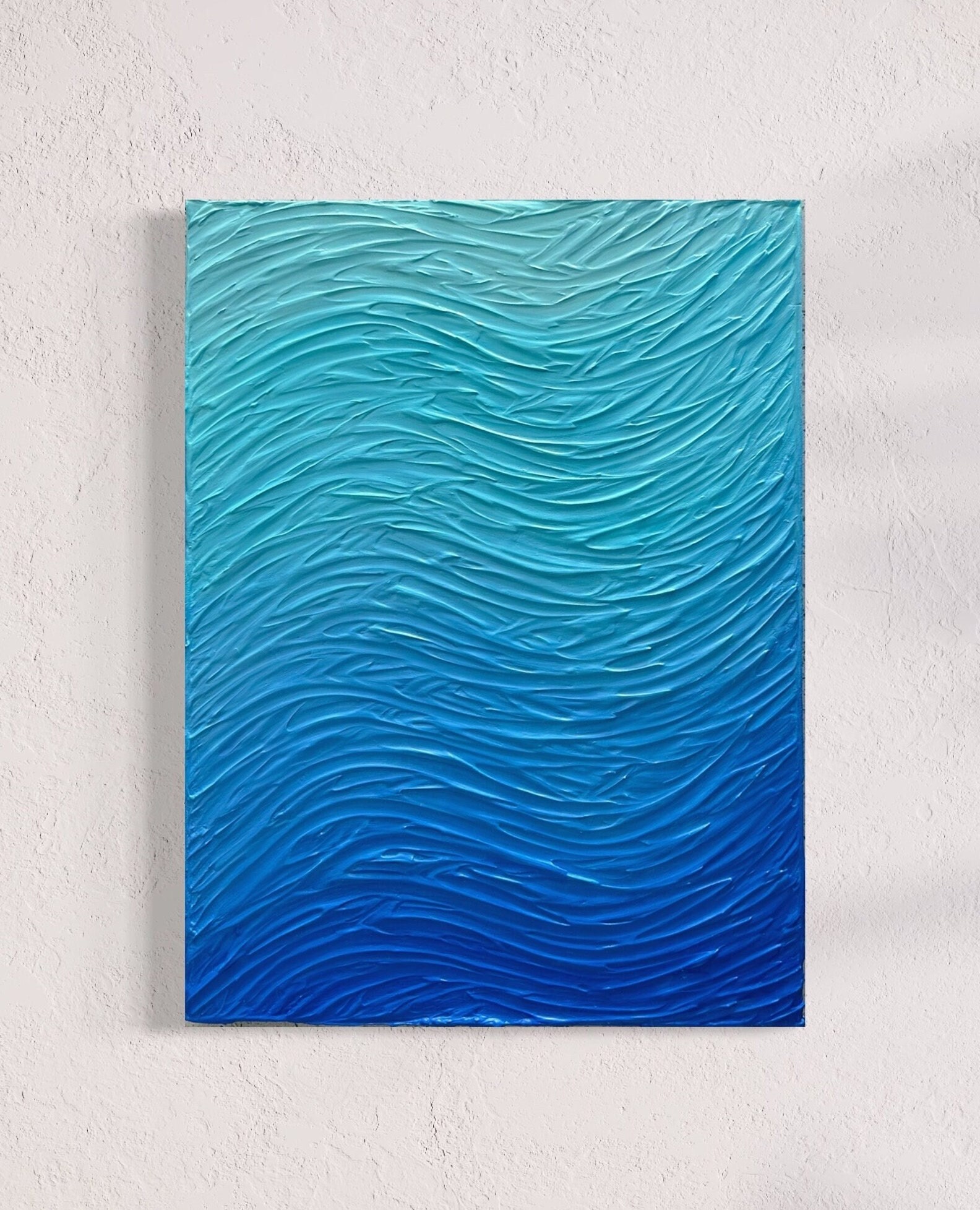 Textured Blue Wave Art Original 3D Hand Painted Deep Ocean Wall Decor ...