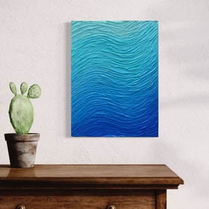 Textured Blue Wave Art Original 3D Hand Painted Deep Ocean Wall Decor ...