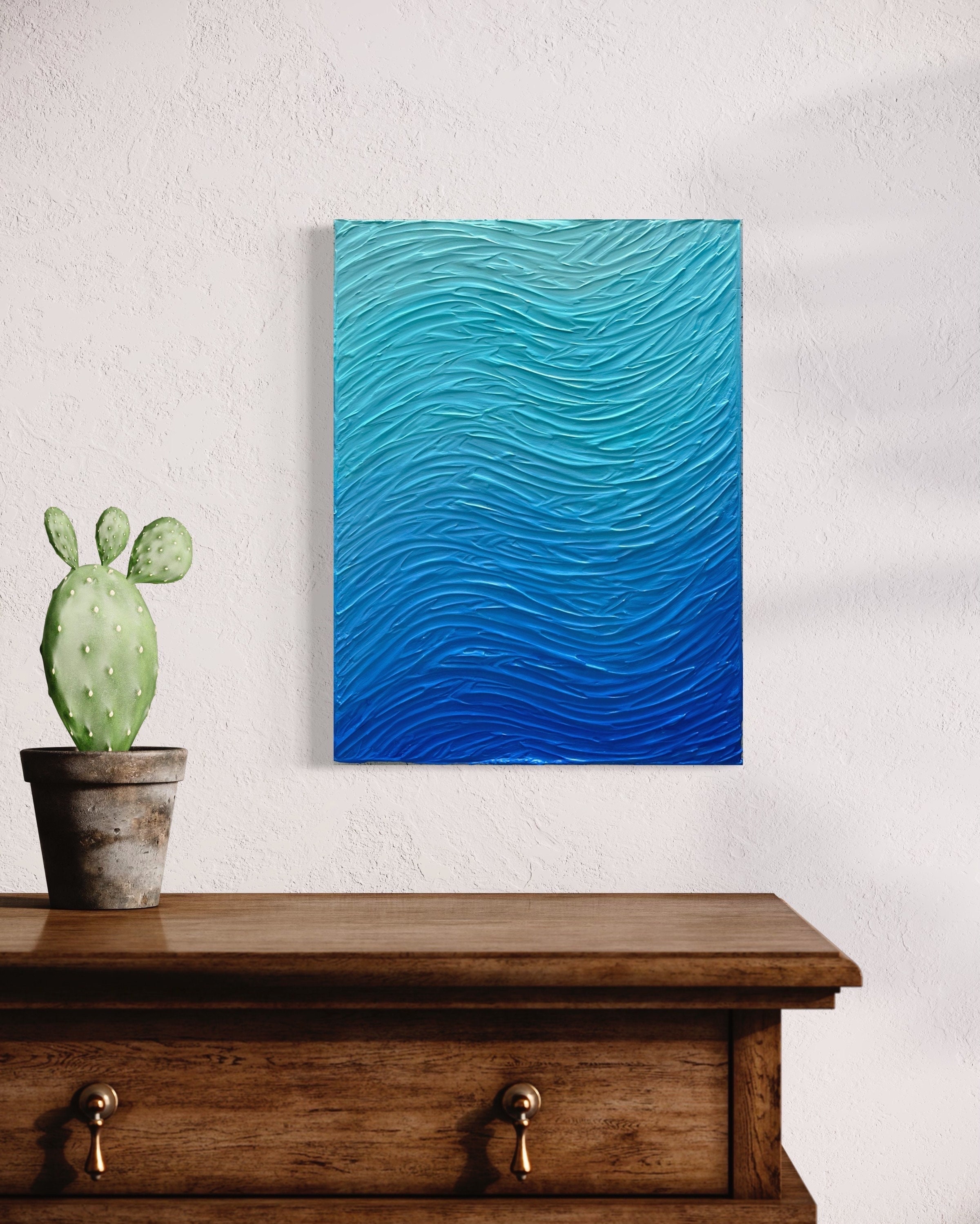 Textured Blue Wave Art Original 3D Hand Painted Deep Ocean Wall Decor ...