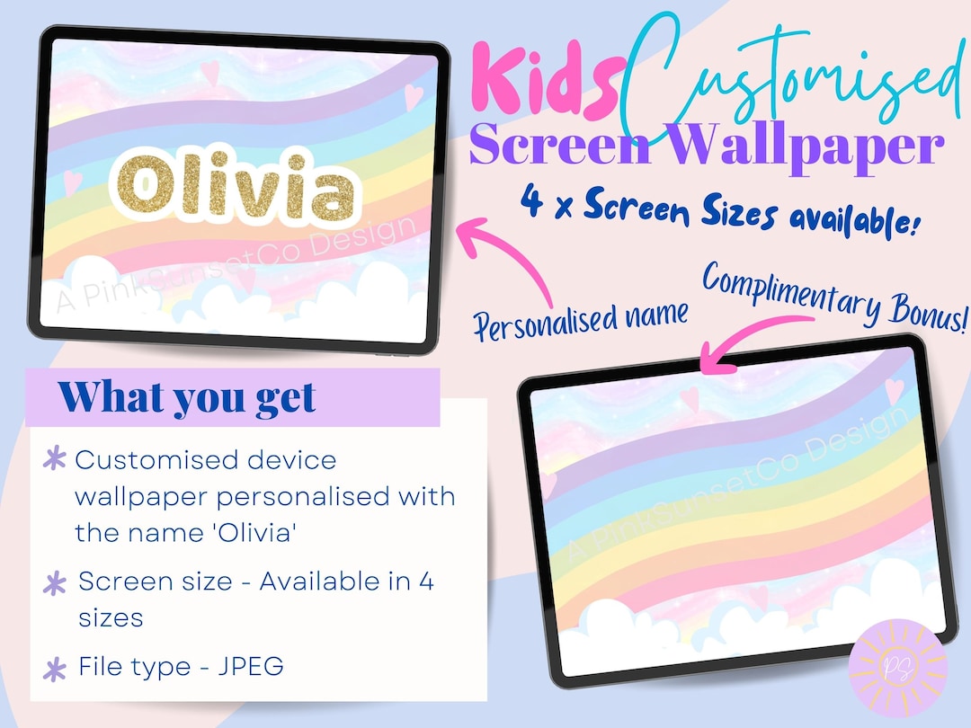 Personalized Rainbow Glitter iPad Wallpaper: Custom Name Screensaver ...