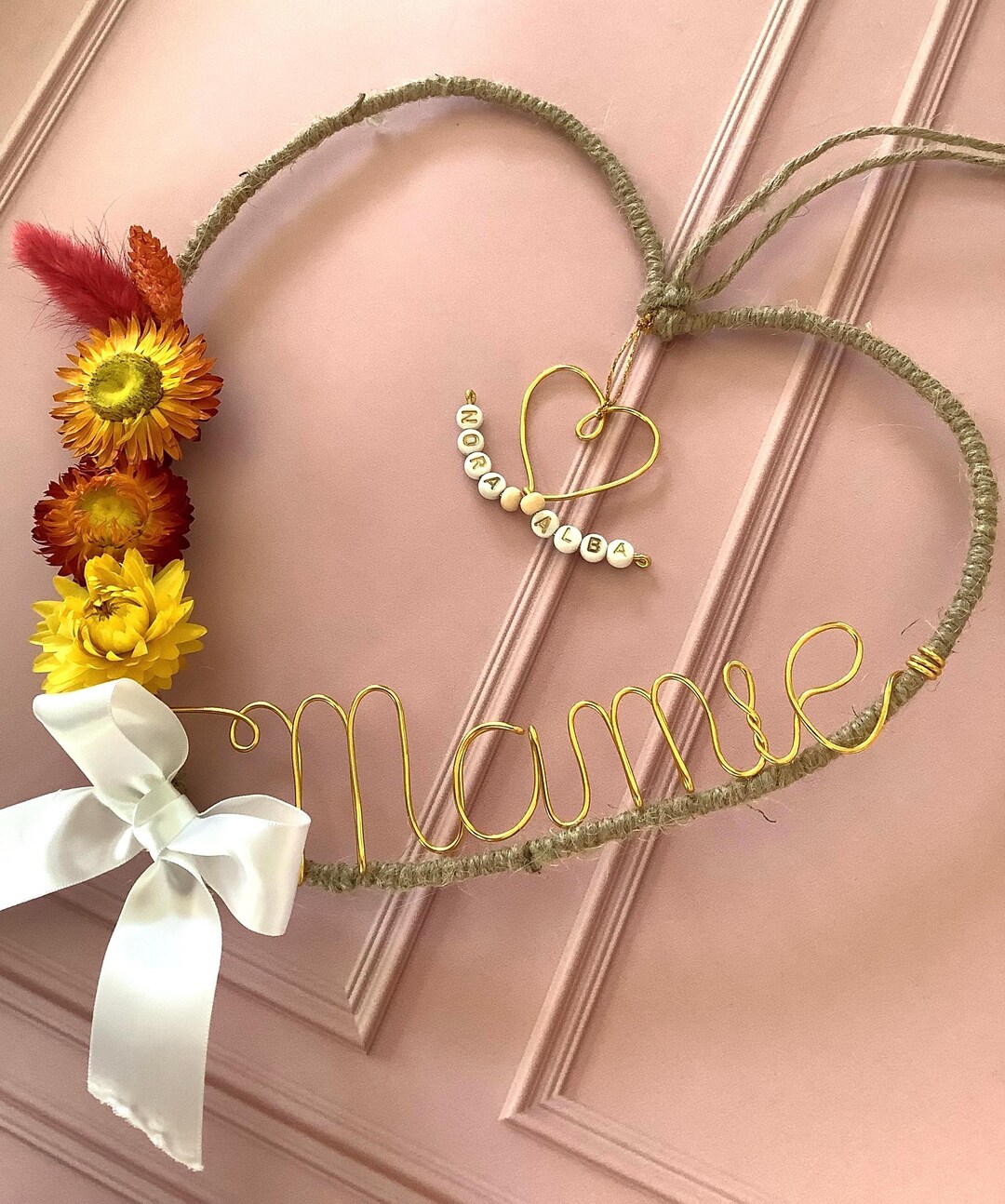 Personalized Heart Wall Decoration With Dried Flowers and Gold Wire - Etsy