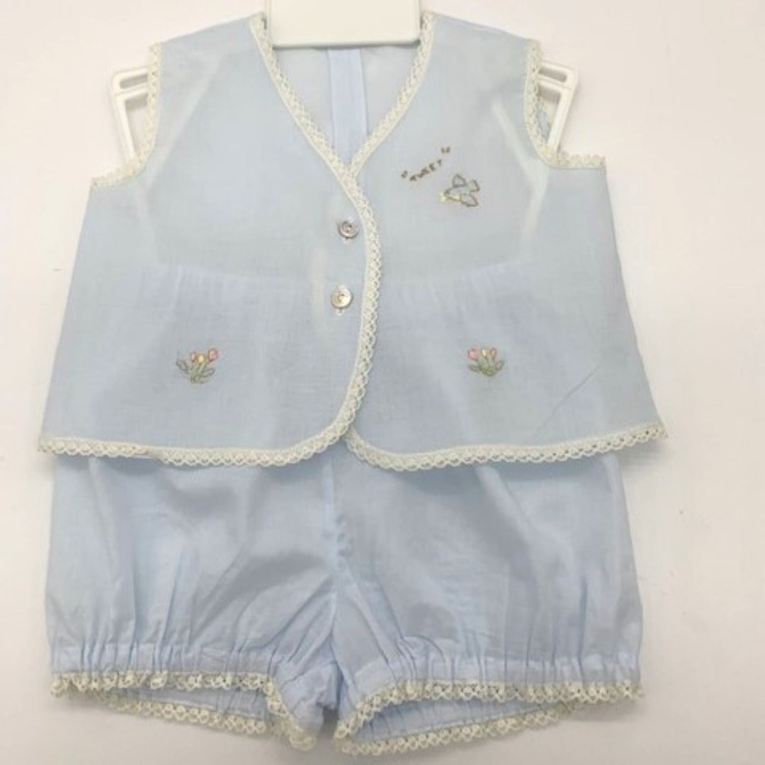 Light Blue Diaper Set With Bird and Flower Embroidery 0-3 Months - Etsy