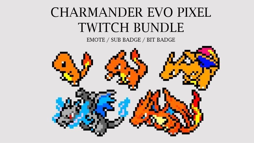 Pokemon Charizard Pixel Twitch Bundle Charmeleon Charizard Twitch Emote ...