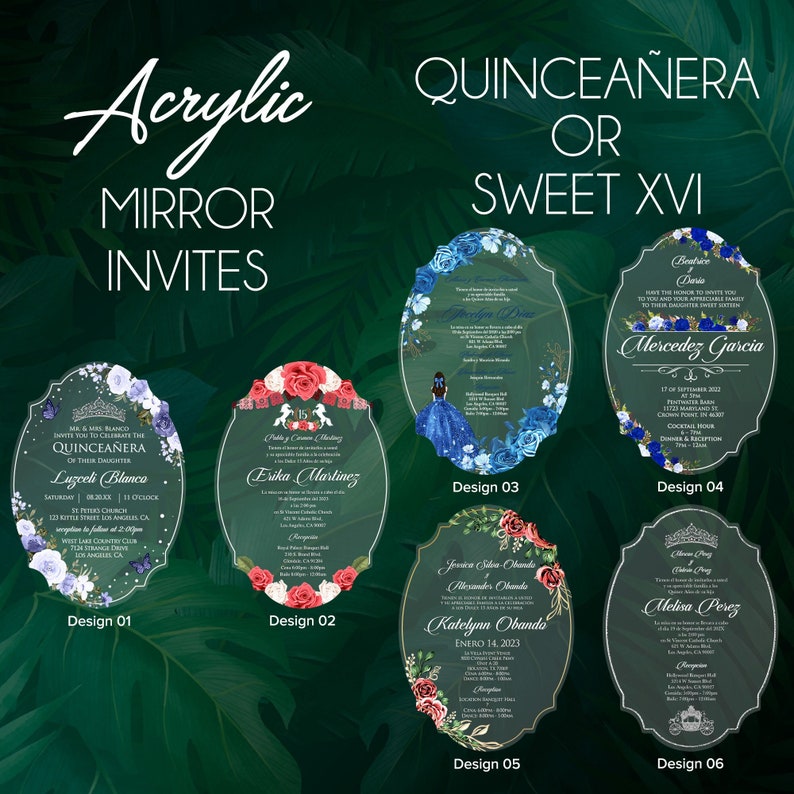 Quinceañera or Sweet Sixteen Acrylic Mirror Invites - Etsy