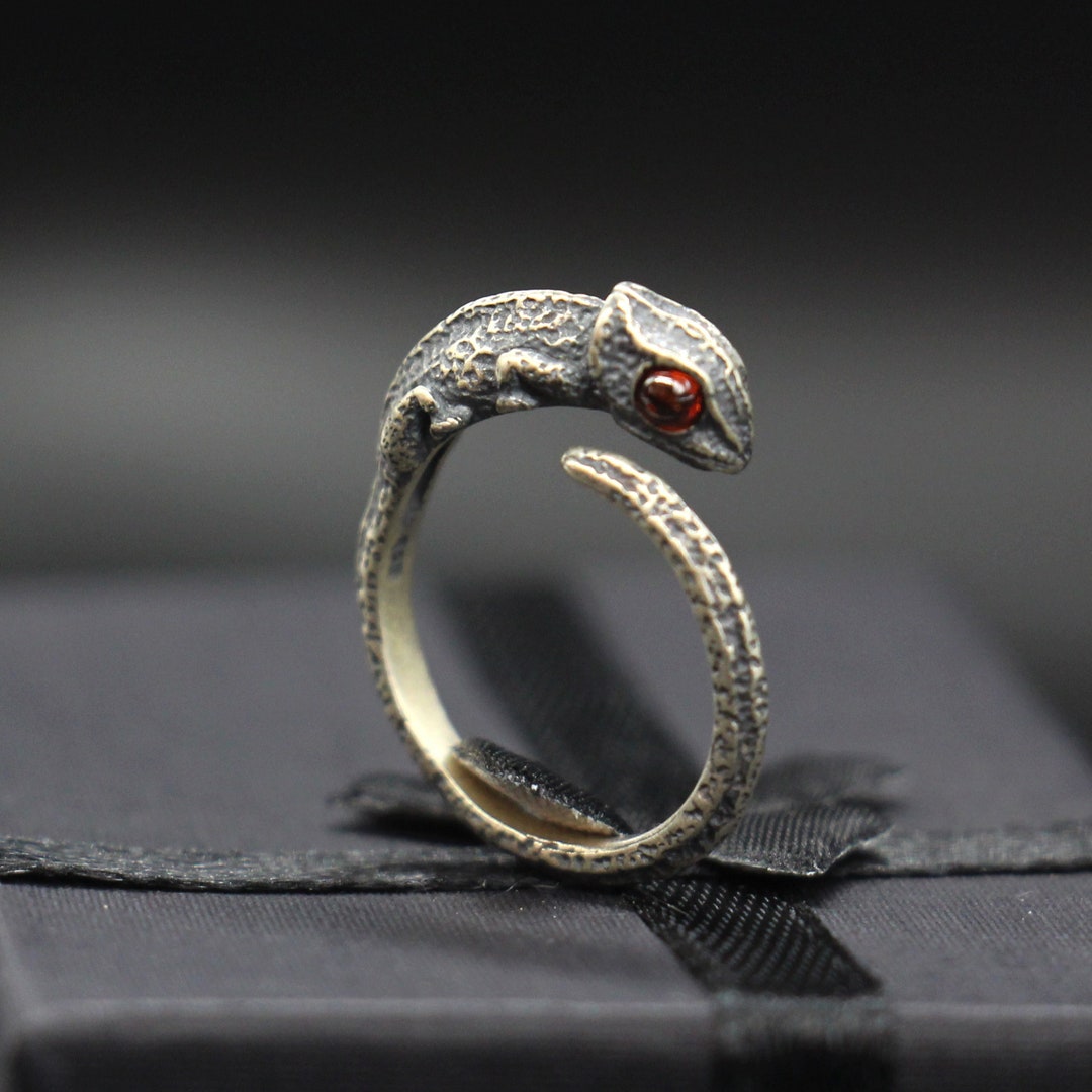 925 Sterling Silver Punk Ring Gothic Ring Adjustable Chameleon - Etsy