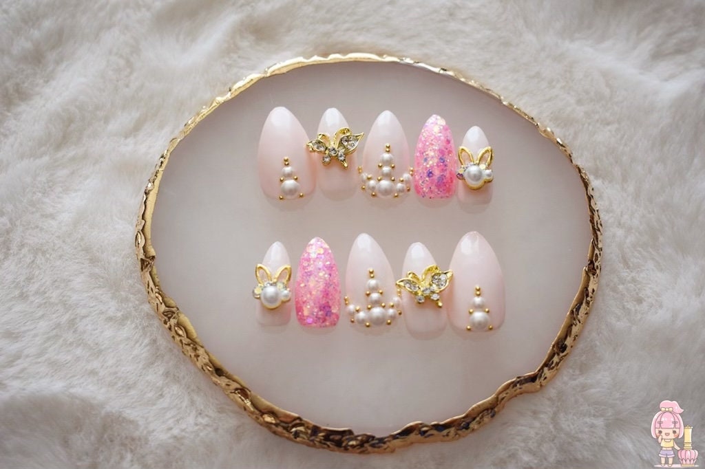 Pink Matte Bunny Press on Nails Kawaii Nails Cute Nails | Etsy