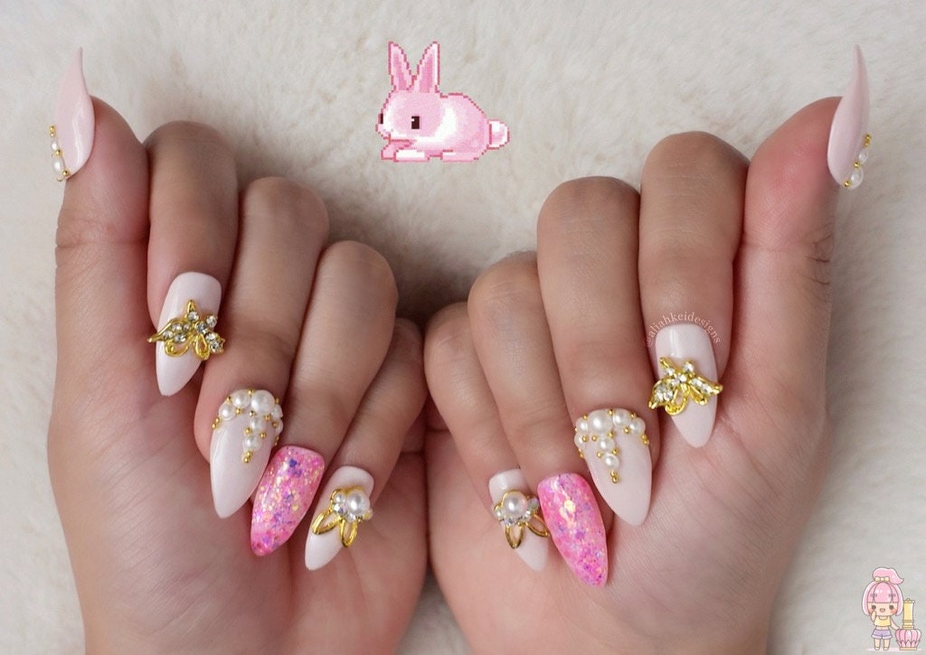 Pink Matte Bunny Press on Nails Kawaii Nails Cute Nails | Etsy