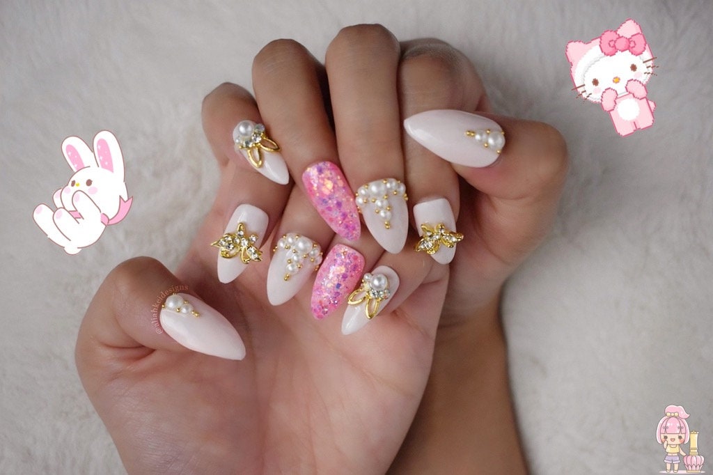 Pink Matte Bunny Press on Nails Kawaii Nails Cute Nails | Etsy