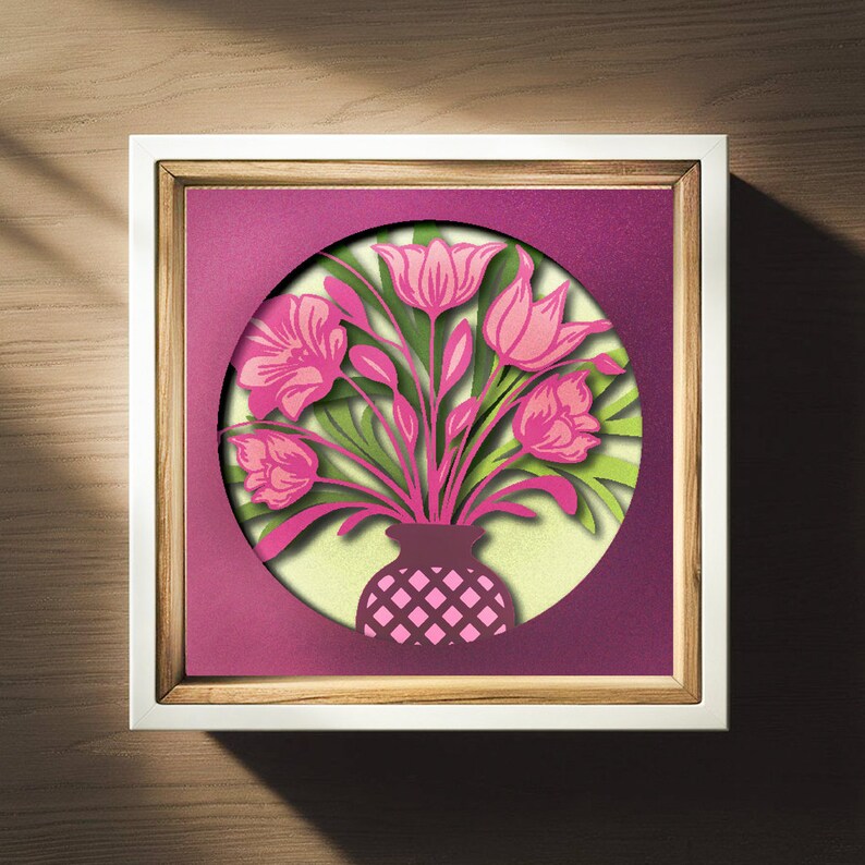 3D Tulip in Vase Shadow Box SVG for DIY Gift/layered Cardstock Paper ...