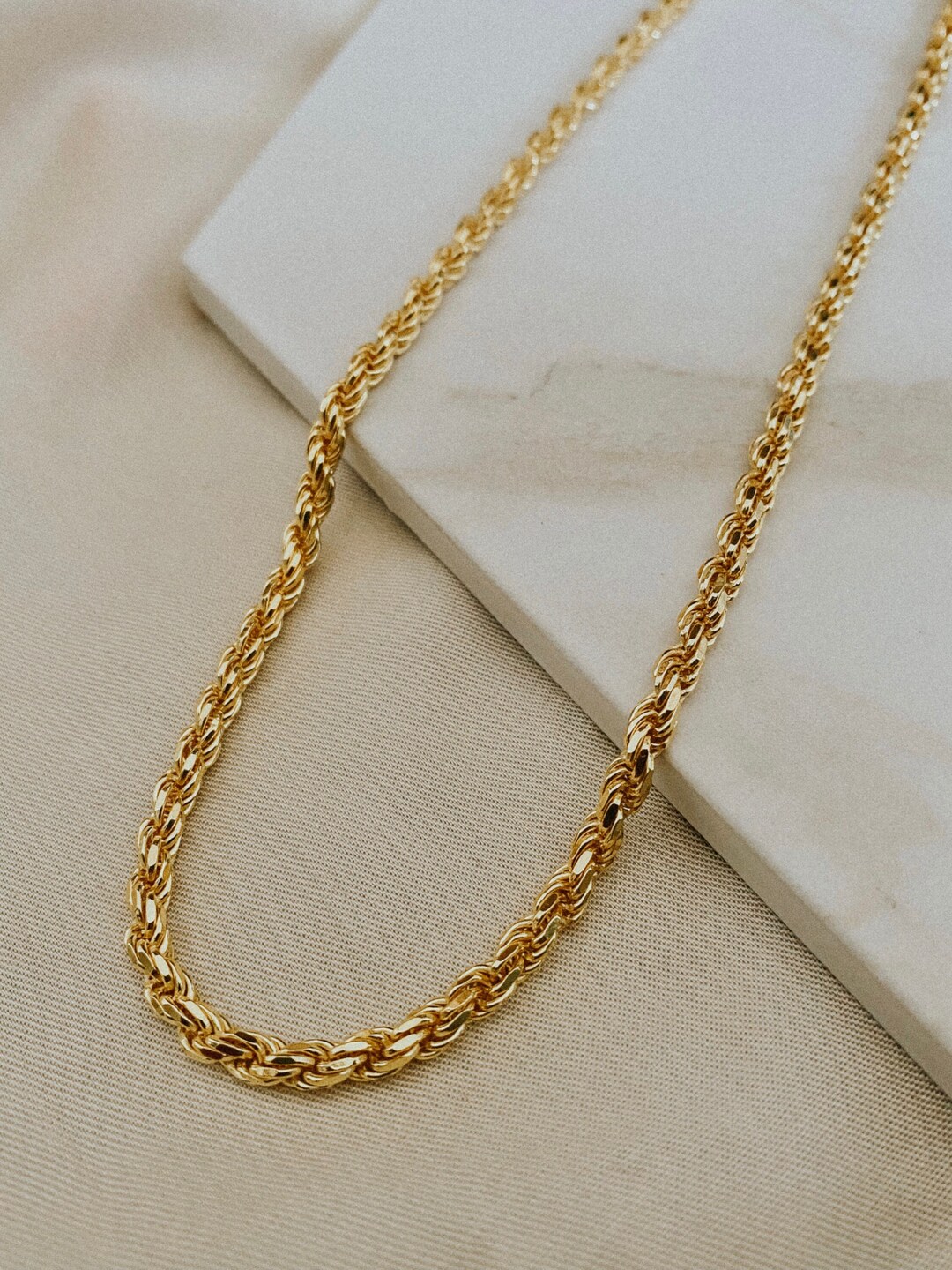 Cleo Rope Chain - 14K Vermeil 4mm Rope Chain, 14K Gold Plated Sterling ...