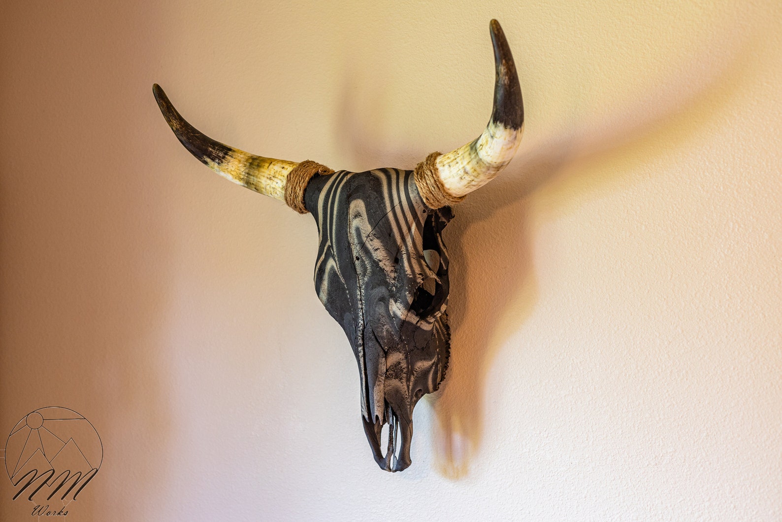 Painted Longhorn Skull Wall Mount | Hydro Dipped Black Gold | Boho ...