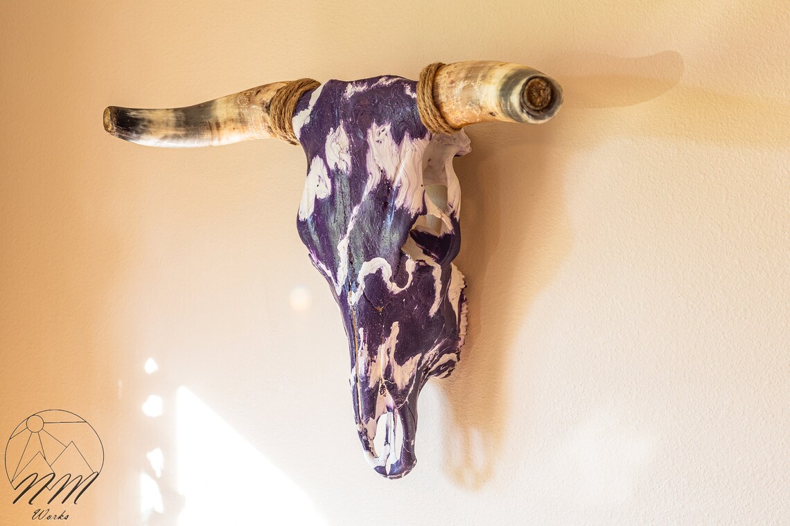Painted Longhorn Skull Wall Mount | Western Home Decor | Farmhouse ...