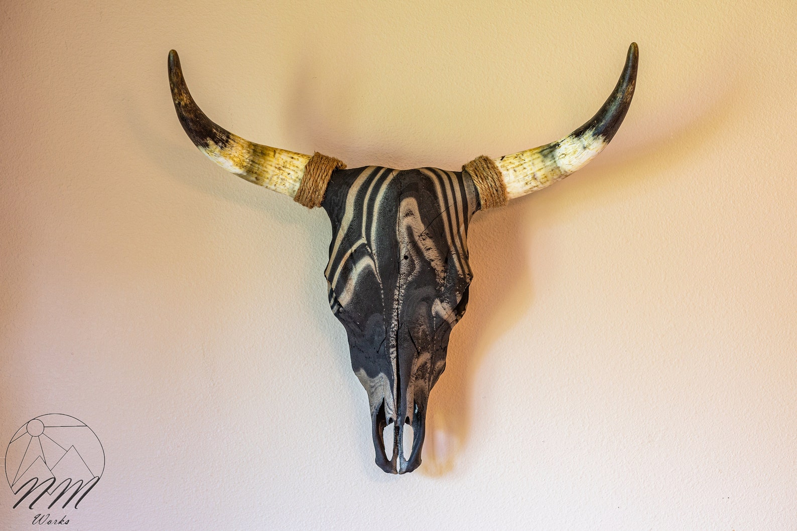 Painted Longhorn Skull Wall Mount | Hydro Dipped Black Gold | Boho ...