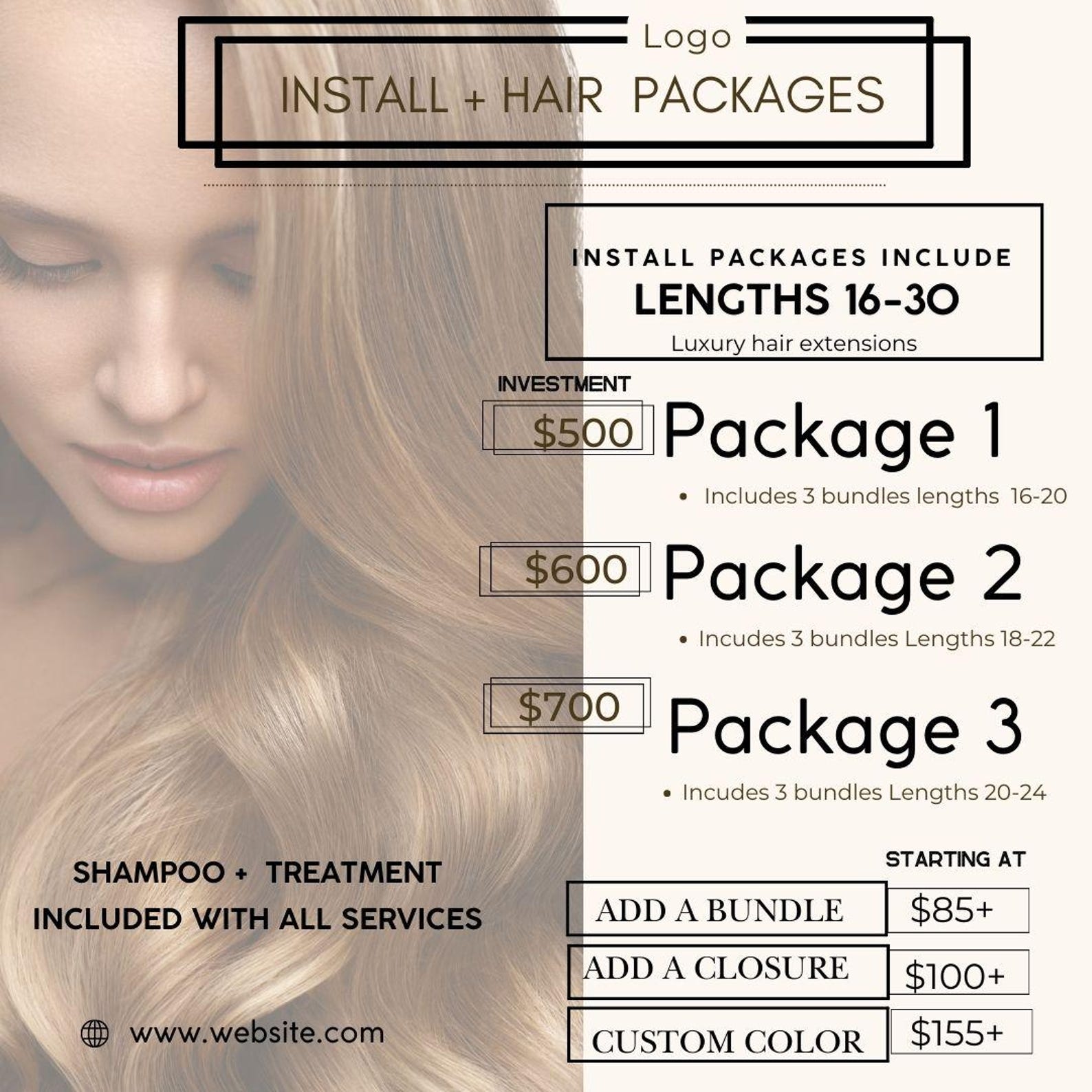 DIY Install and Hair Packages, Hair Price List Flyer, Hair Instagram ...