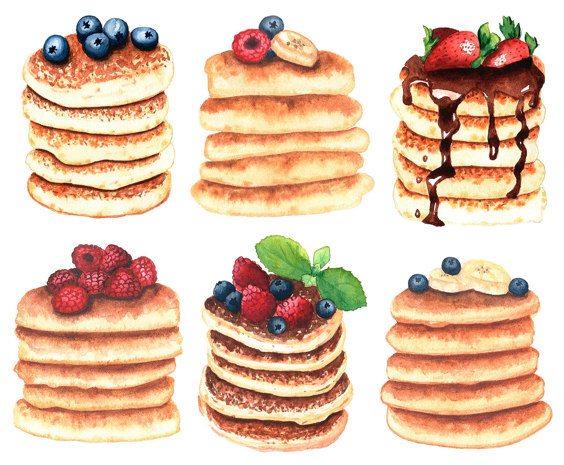 Watercolor pancakes clipart bakery clip art Baked goods | Etsy