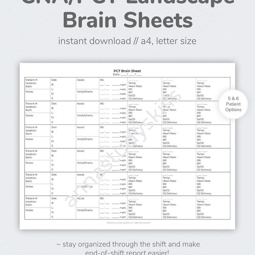 PCT/CNA Report Sheet Printable BRAIN Sheet Med Surg - Etsy Canada