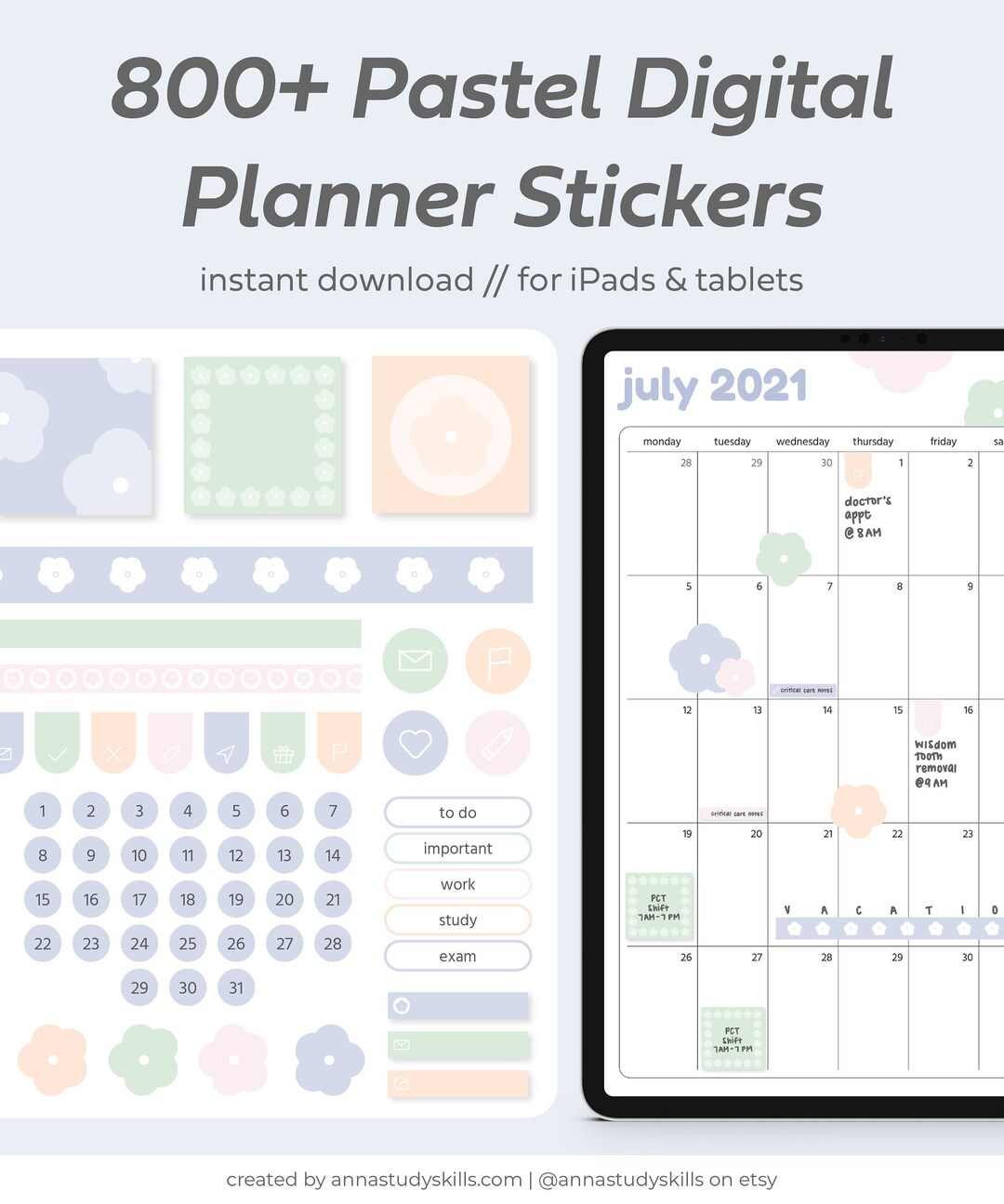 Pastel Stickers, Digital Stickers, Goodnotes Digital Stickers, Pre ...