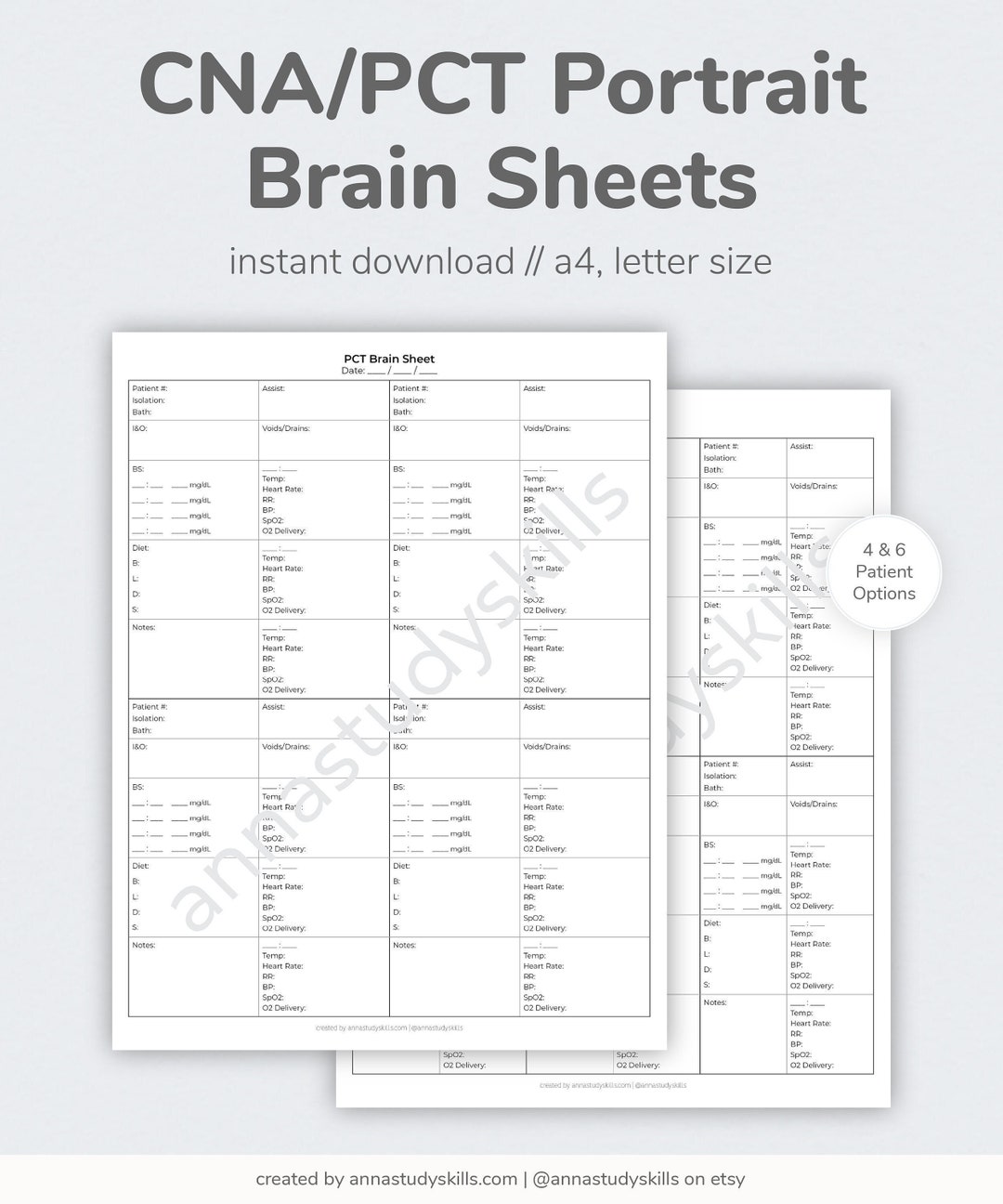 CNA Portrait Brain Sheet, CNA Brain Sheet, PCT Brain Sheet, Vital Signs ...