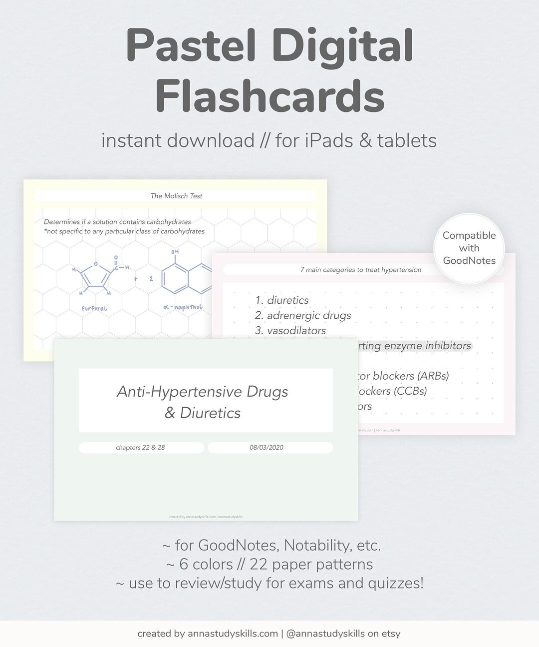 Pastel Digital Flashcards, Dotted Lined Gridded, Goodnotes Template ...