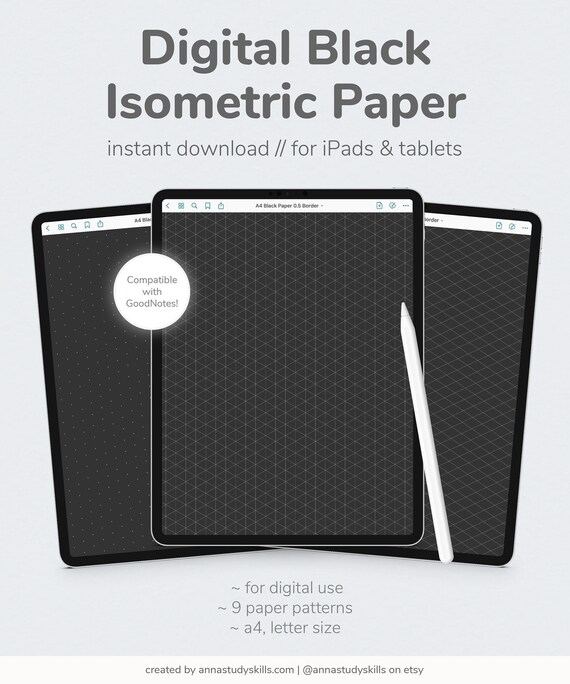 Black Paper Digital Isometric Paper Note Taking Template | Etsy
