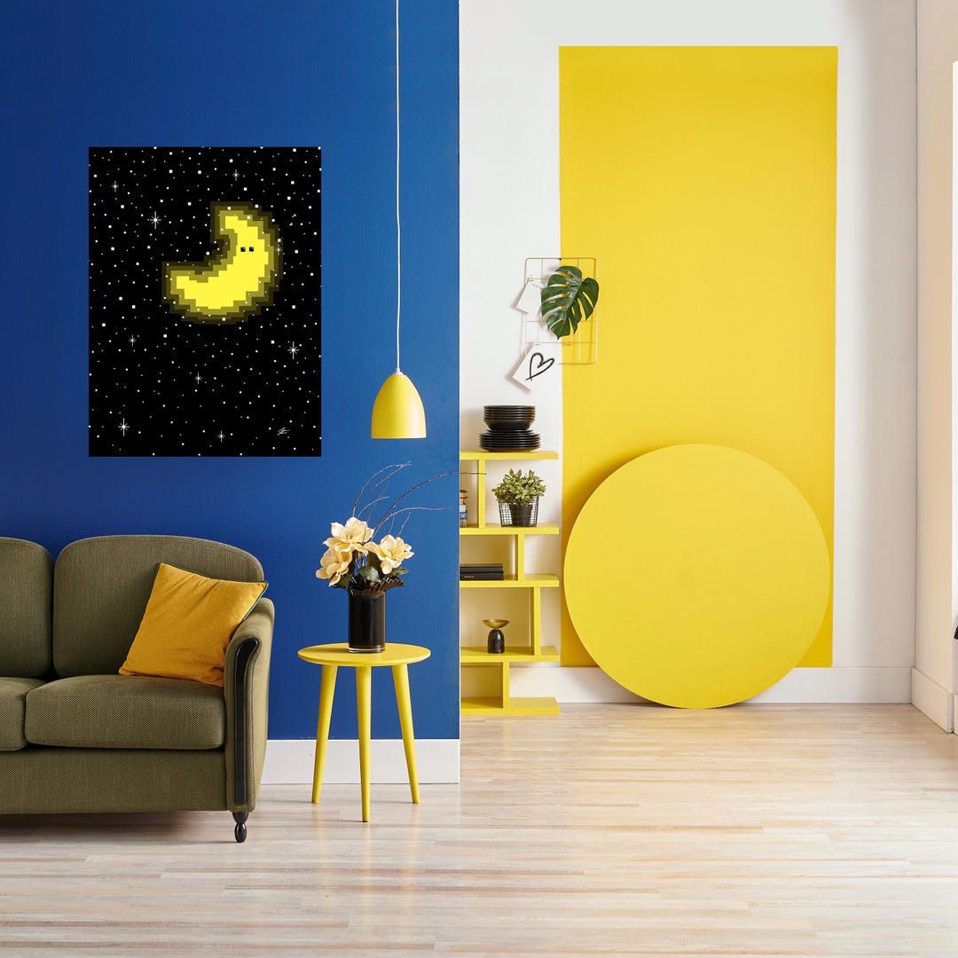 Museum Quality Print (size Options) - 8 Bit Moon (version 2) - Star ...