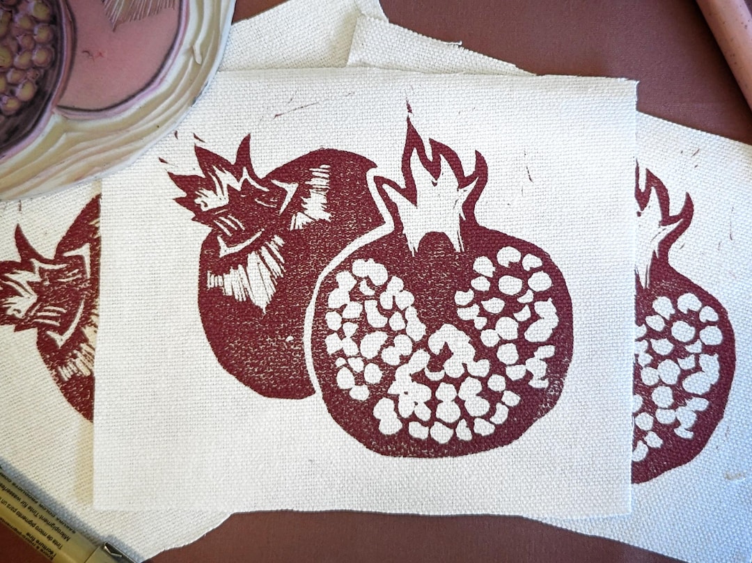 Pomegranate Patch || Linocut Block Print Fruit and Plant Sew on Patch ...
