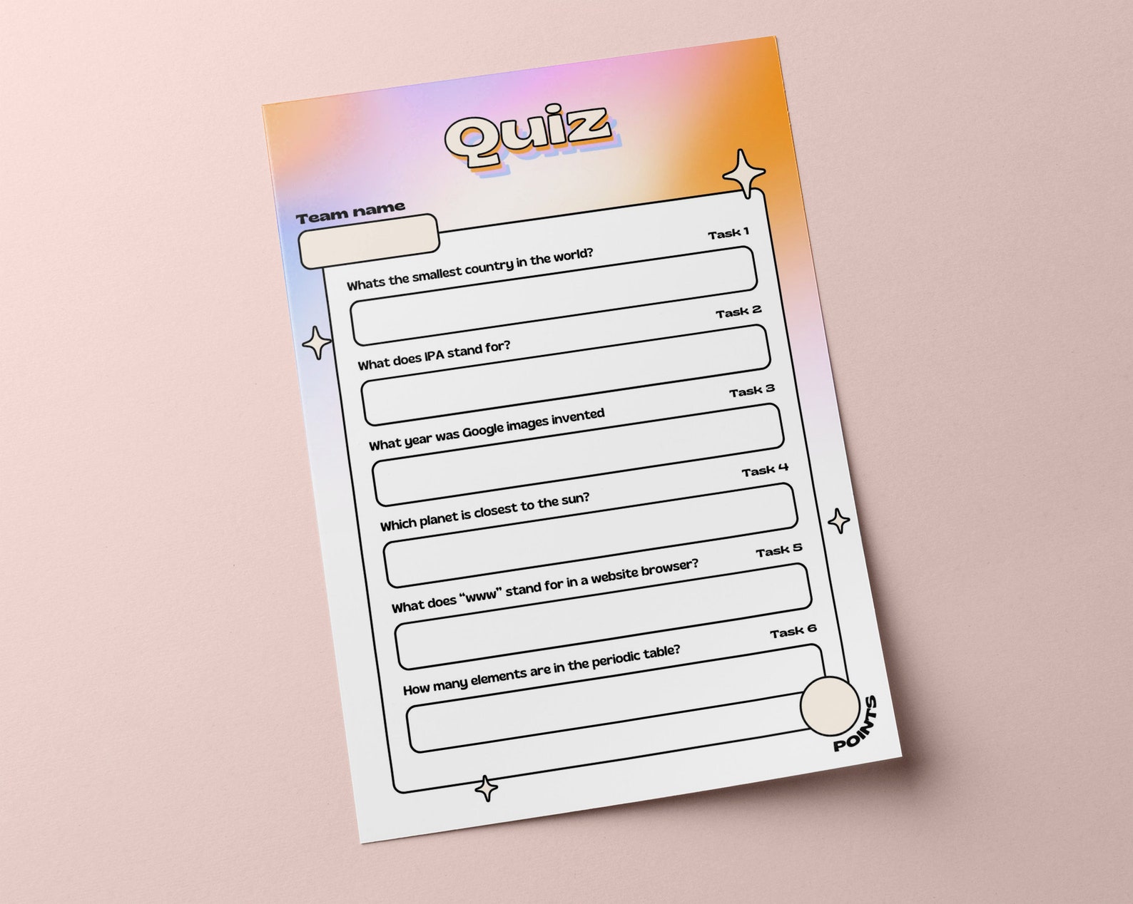 Quiz Template // Printable Game Customizable in Canva // Bold Gradient ...