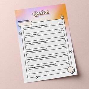 Quiz Template // Printable Game Customizable in Canva // Bold Gradient ...